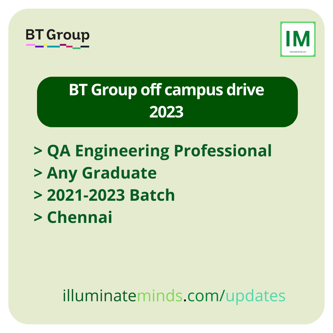 BT Group off campus drive 2023 | QA Engineering Professional | Any Graduate | 2021-2023 Batch ...