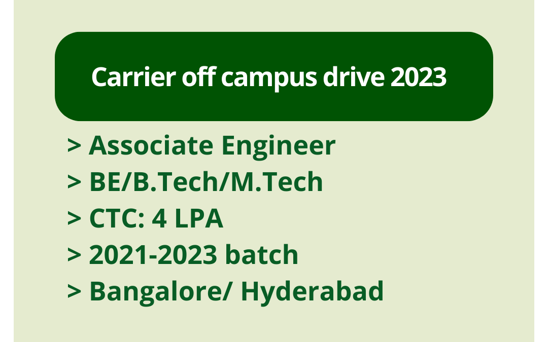 Carrier off campus drive 2023 | Associate Engineer | BE/B.Tech/M.Tech | CTC: 4 LPA | 2021-2023 ...