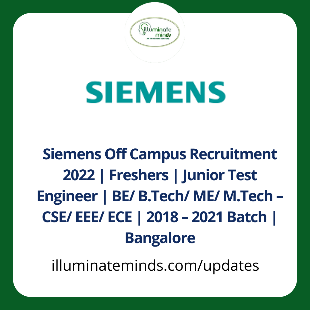 Siemens Off Campus Recruitment 2022 | Freshers | Junior Test Engineer ...