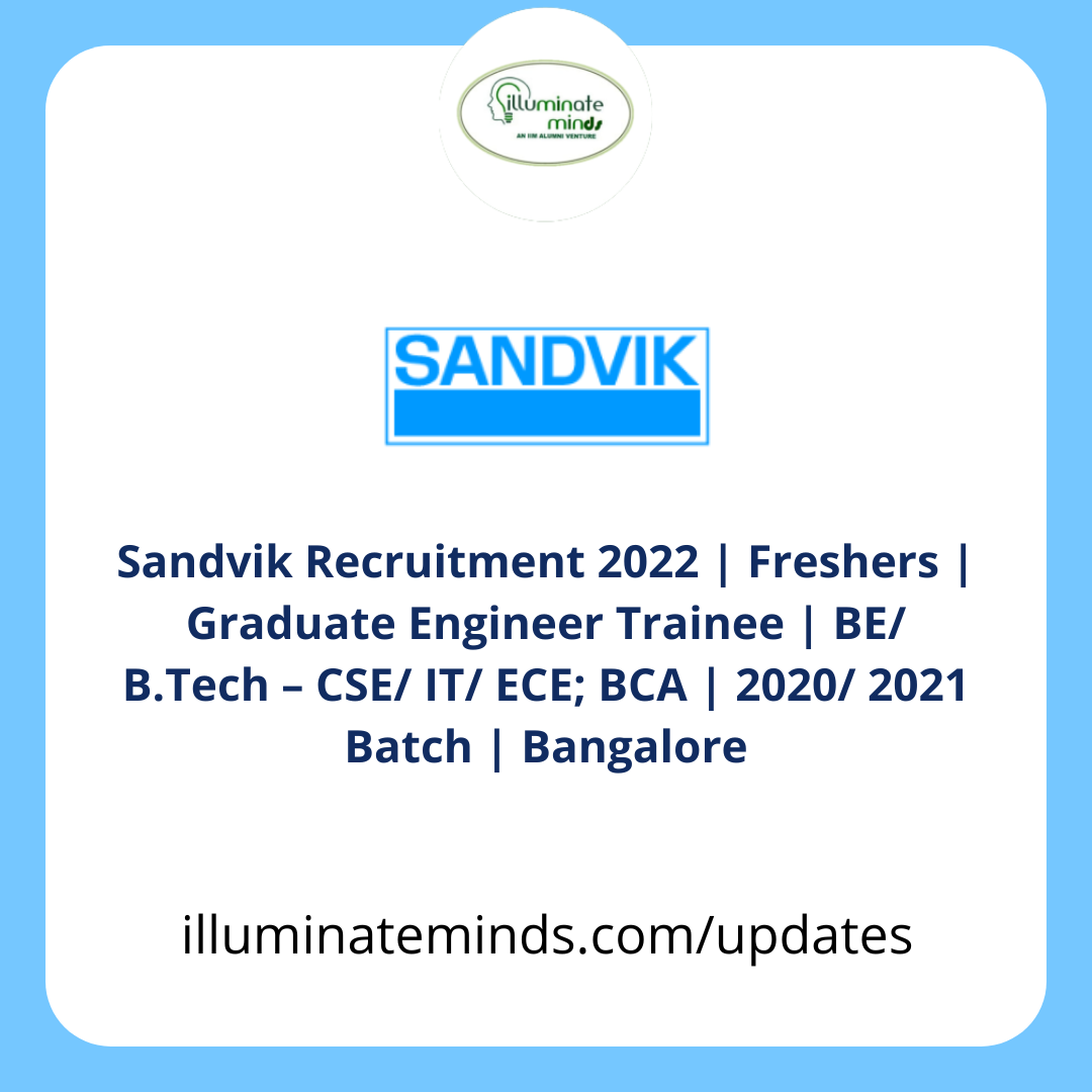 Sandvik Recruitment 2022 | Freshers | Graduate Engineer Trainee | BE/ B ...