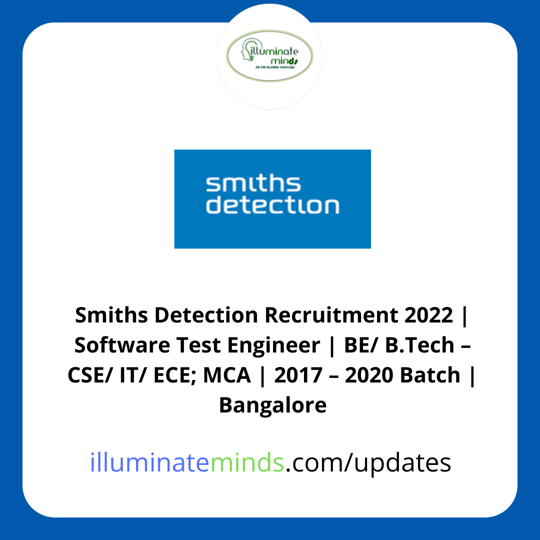 Smiths Detection Recruitment 2022 | Software Test Engineer | BE/ B.Tech ...