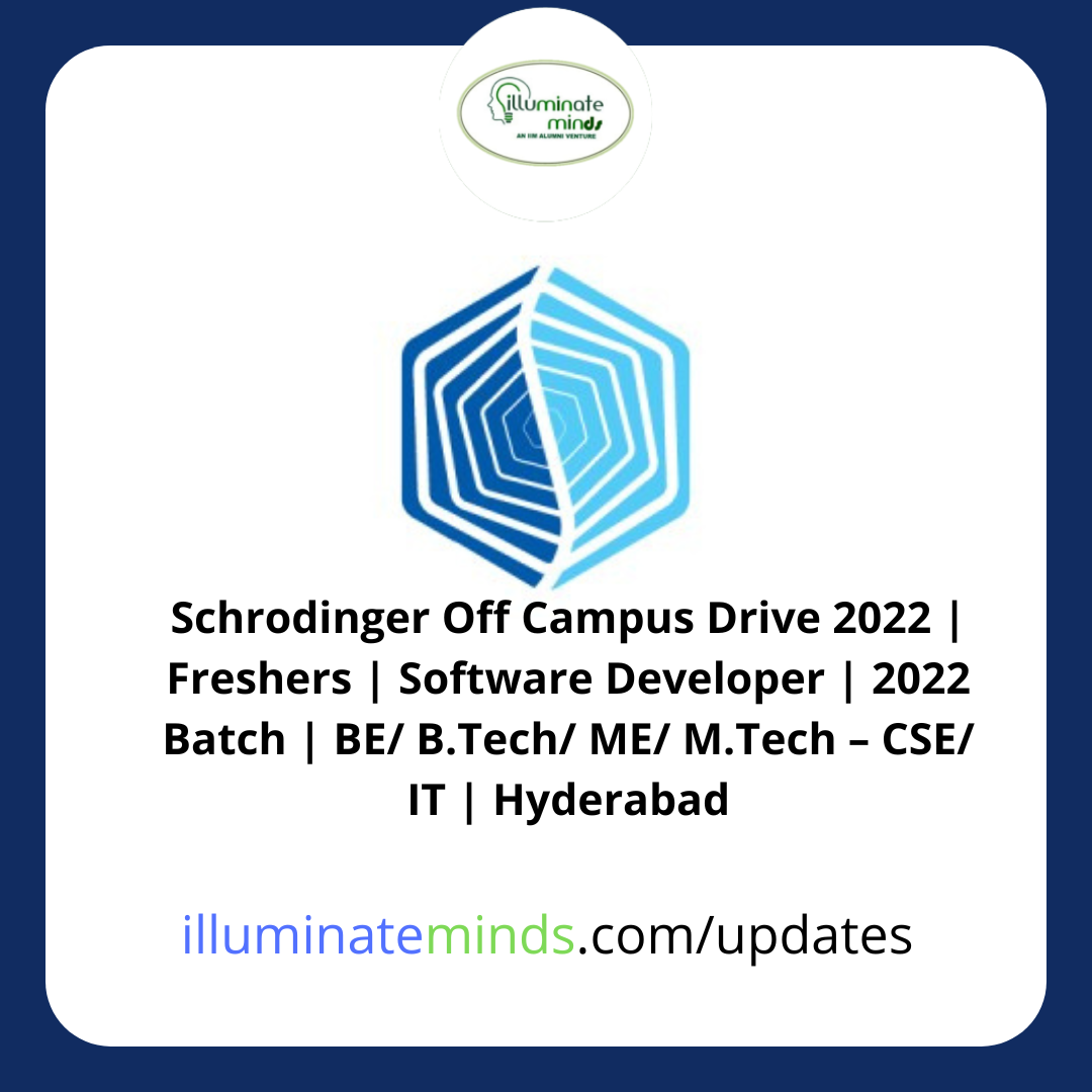 Schrodinger Off Campus Drive 2022 | Freshers | Software Developer | 2022 Batch | BE/ B.Tech/ ME ...