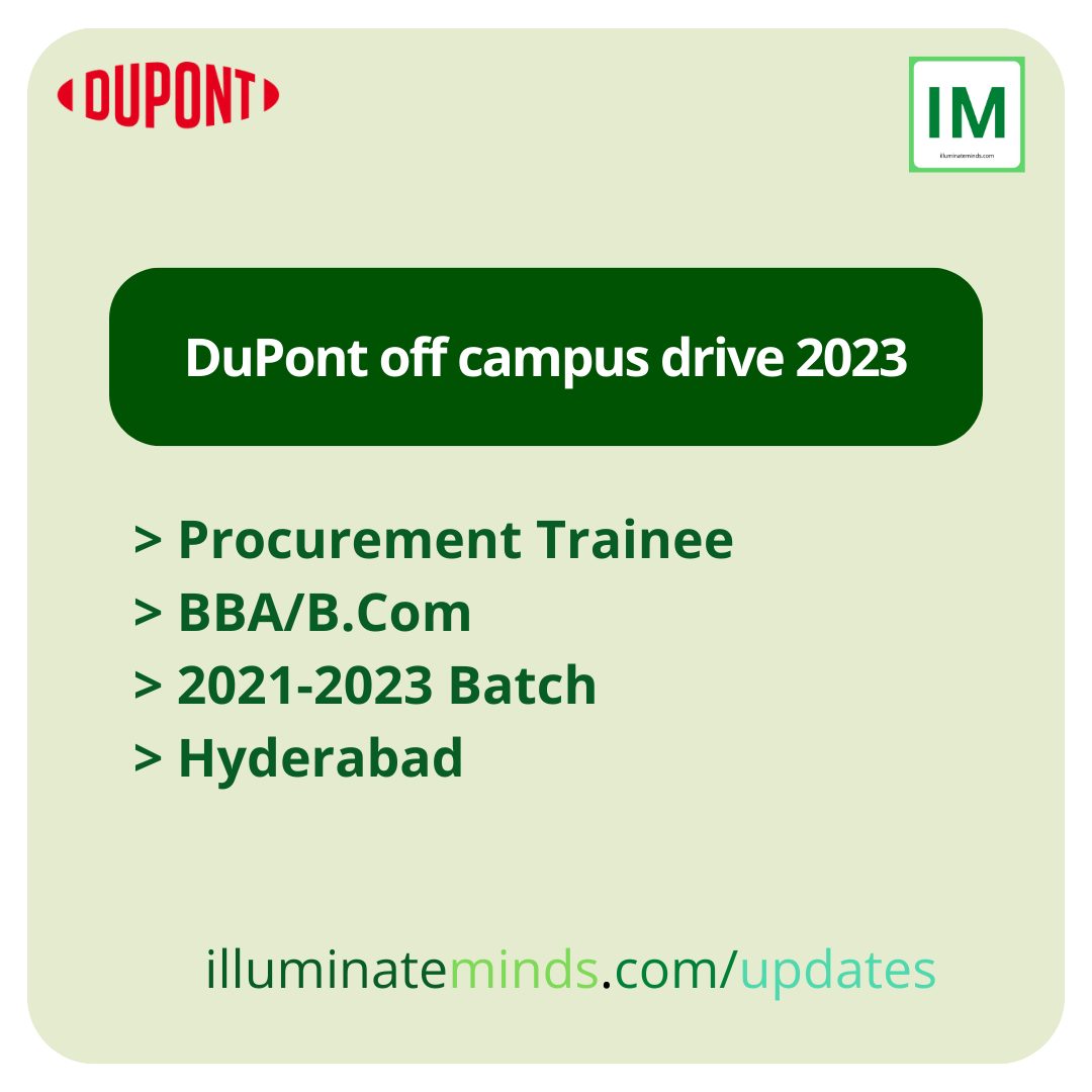 DuPont off campus drive 2023 | Procurement Trainee | BBA/B.Com | 2021-2023 Batch | Hyderabad ...