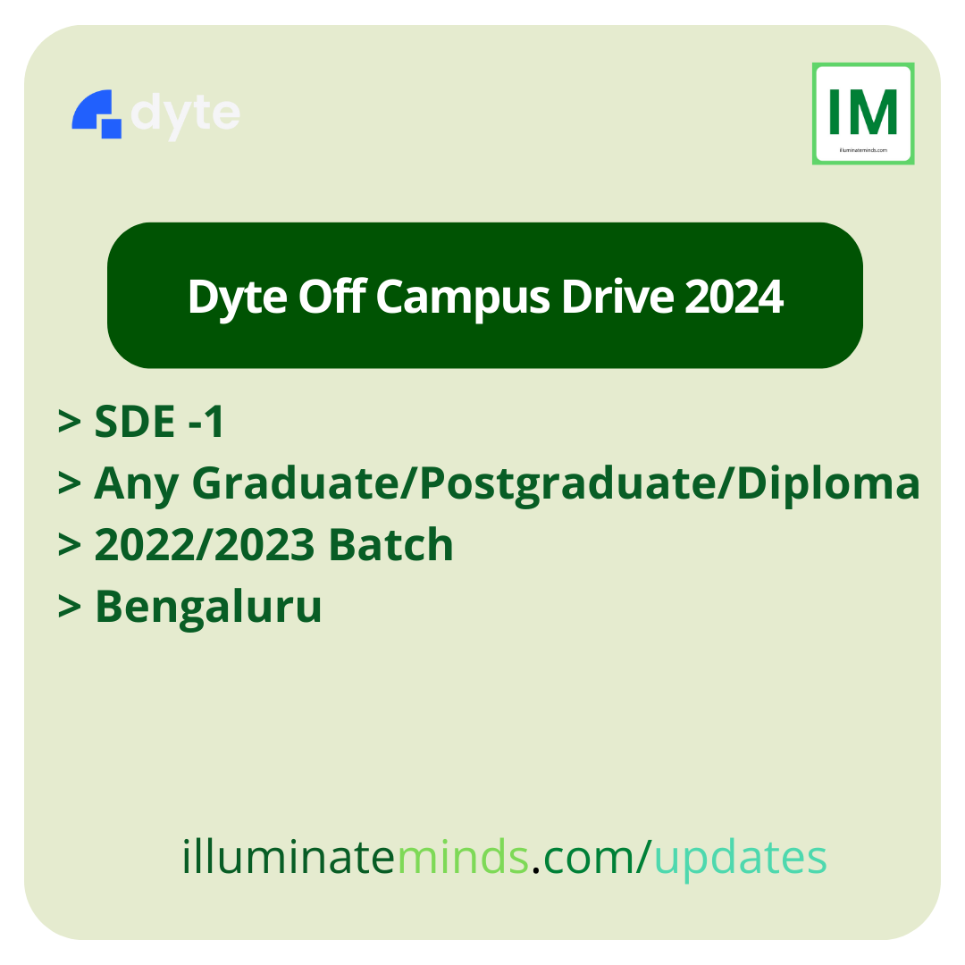 Dyte Off Campus Drive 2024 | SDE -1 | Any Graduate/Postgraduate/Diploma ...
