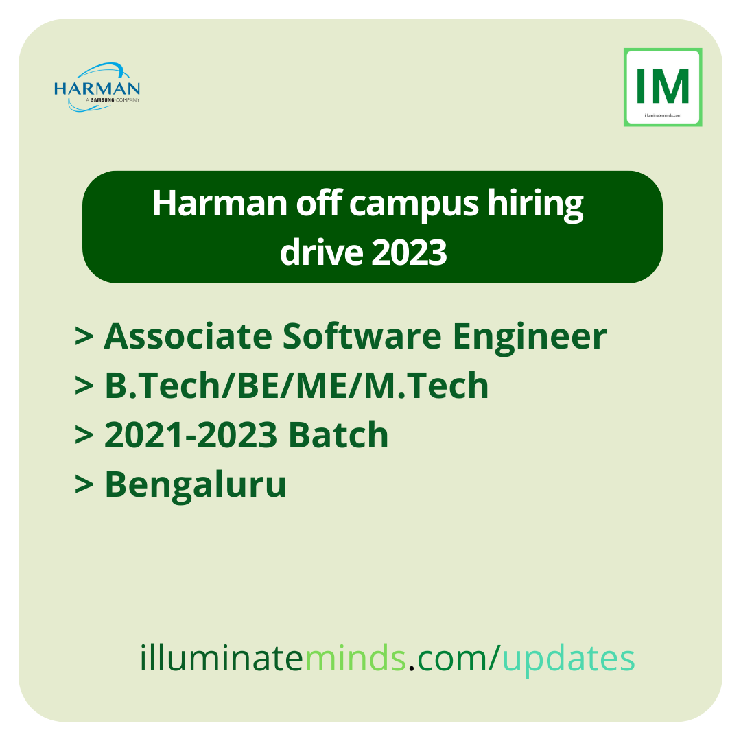 Harman off campus hiring drive 2023 | Associate Software Engineer | B.Tech/BE/ME/M.Tech | 2021 ...