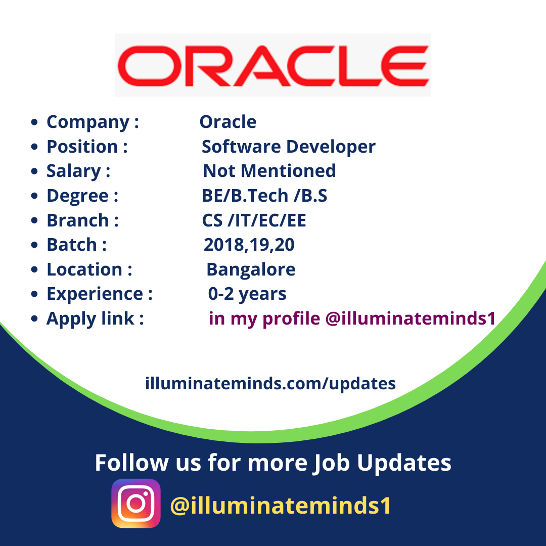 Oracle Off Campus Drive 2021 | Freshers | Software Developer | BE/ B.Tech/ BS | Bangalore ...