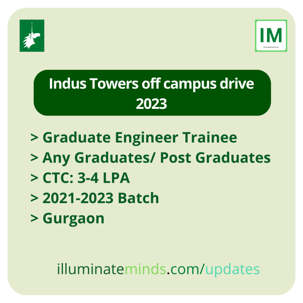 Indus Towers off campus drive 2023 | Graduate Engineer Trainee | Any ...