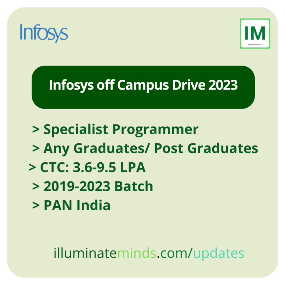 Infosys off Campus Drive 2023 | Specialist Programmer | Any Graduates ...