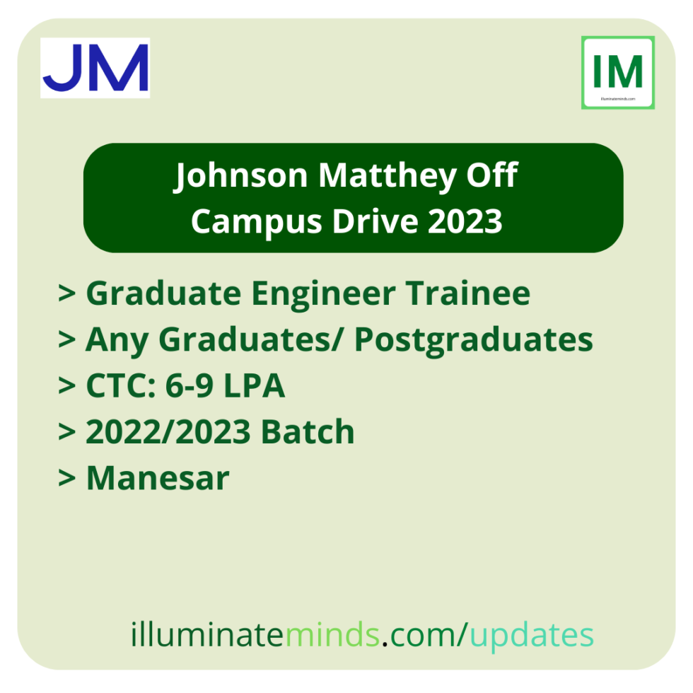 Johnson Matthey Off Campus Drive 2023 | Graduate Engineer Trainee | Any ...