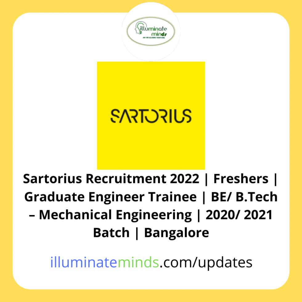 Sartorius Recruitment 2022 | Freshers | Graduate Engineer Trainee | BE ...