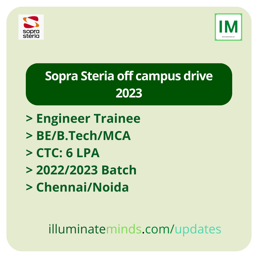 Sopra Steria off campus drive 2023 | Engineer Trainee | BE/B.Tech/MCA | CTC: 6 LPA | 2022/2023 ...